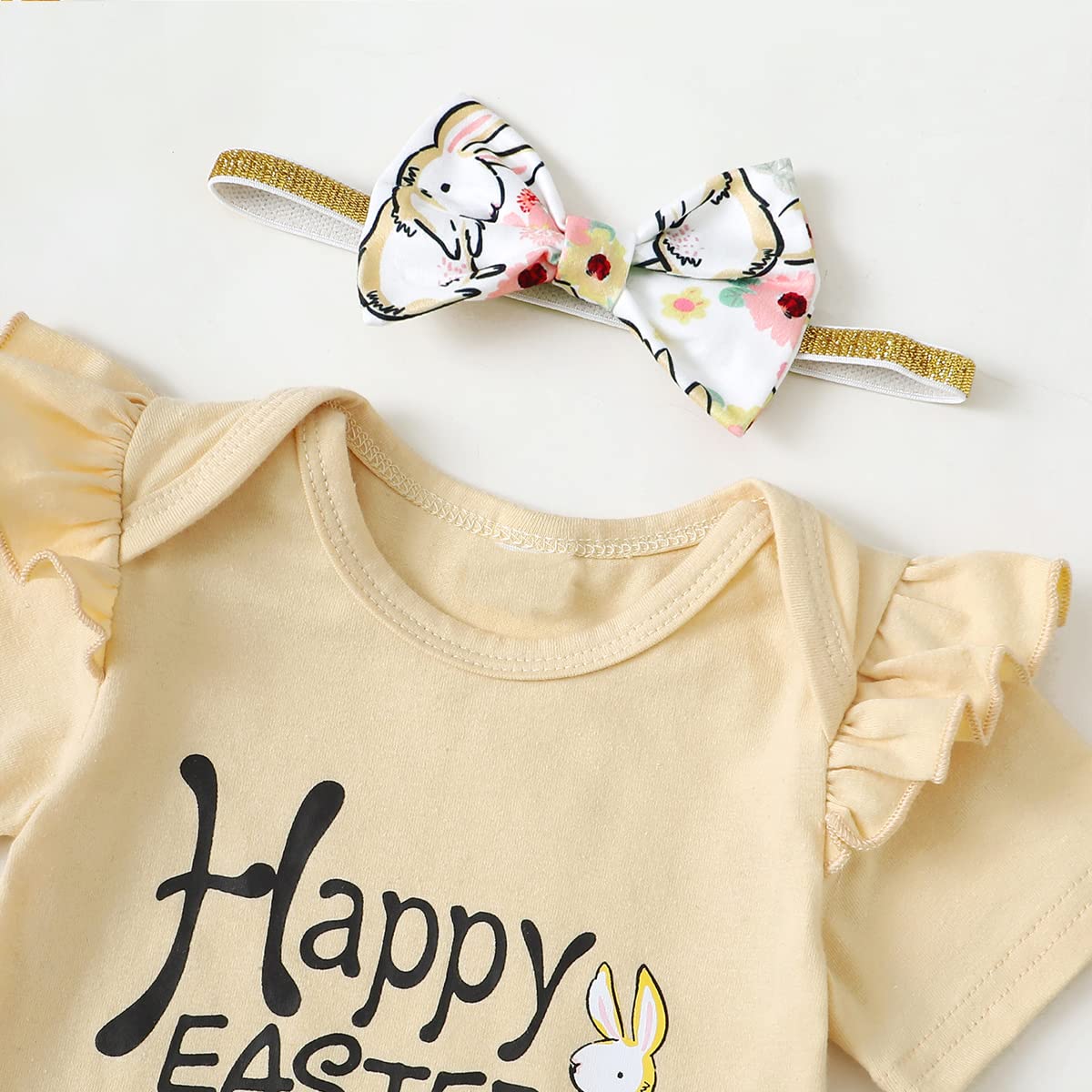 Singcoco Baby Girl Easter Day Outfit Easter Rabbit Clothes Happy Easter Bunny Bodysuit (Yellow, 12-18 Months)