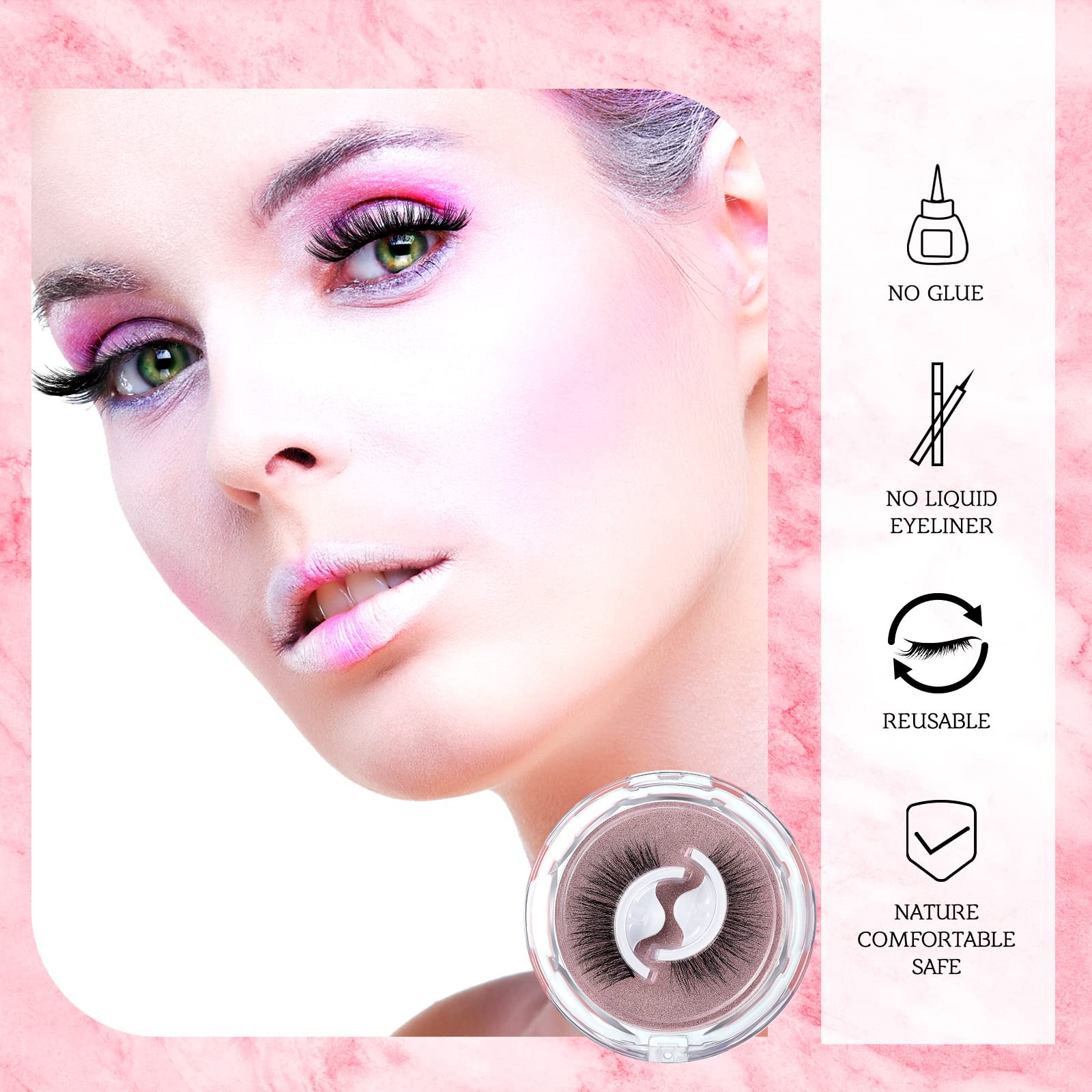 Reusable Self Adhesive Eyelashes No Glue or Eyeliner Needed Easy to Put On, Stable Non Slip Waterproof False Lashes with 2 Eyelash Tweezers Thoughtful Gift for Women Makeup, 4 Pairs (Elegant Style)