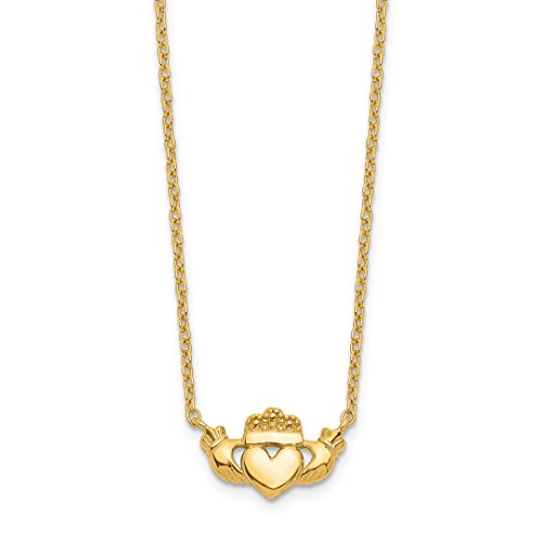 IceCarats 14K Yellow Gold Heart Love Irish Claddagh Celtic Necklace 17 inch Chain Jewelry