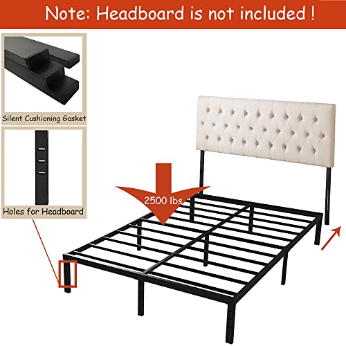 Tooyyer Queen Size Bed Frame 18inch High Heavy Duty Metal Platform 2500 lbs Steel Slat Mattress Support Bed Frames No Box Spring Needed Non-Slip Noise Free Queen Frame