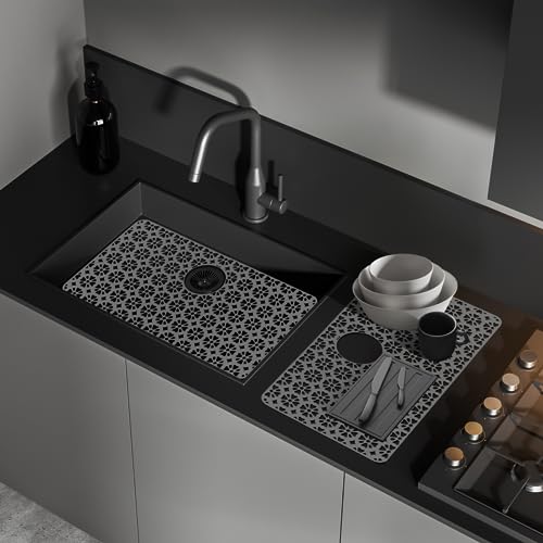 JM TUBBY Multi-Purpose Kitchen Sink Mats (26" x 14") - Versatile Silicone Kitchen Sink Protector: Non-Slip, Heat-Resistant, and Effortless Installation for Your Kitchen (Grey)