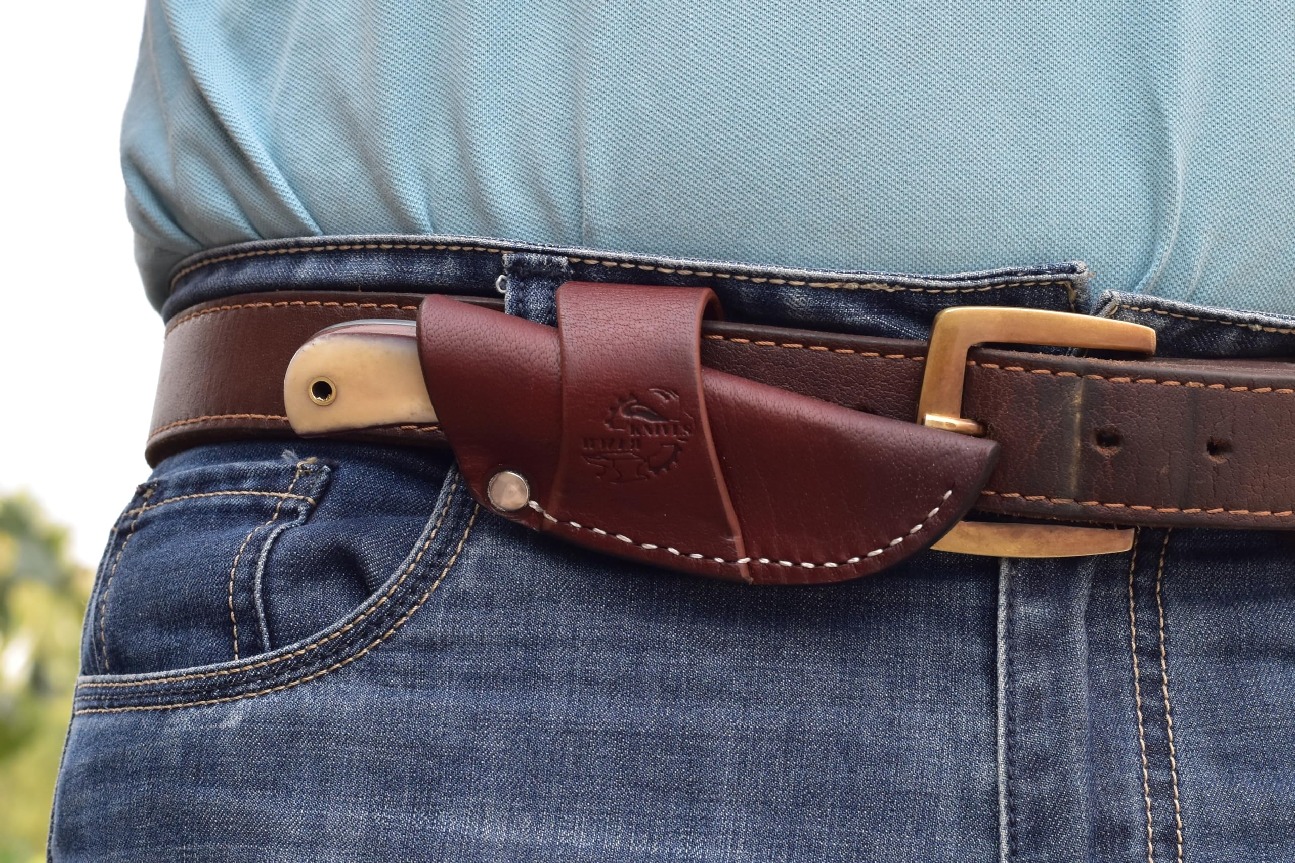 Knives Ranch Fixed Blade EDC Skinning Knife β Cattle Bone Handle β Heavy-duty Horizontal Carry Sheath (2006-B)