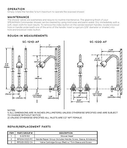 Speakman SC-1220-AF Commander Vandal Resistant Industrial Exposed Shower with Cross Handles β 2 Handle Shower Faucet with Hot & Cold Water Indexing, Polished Chrome