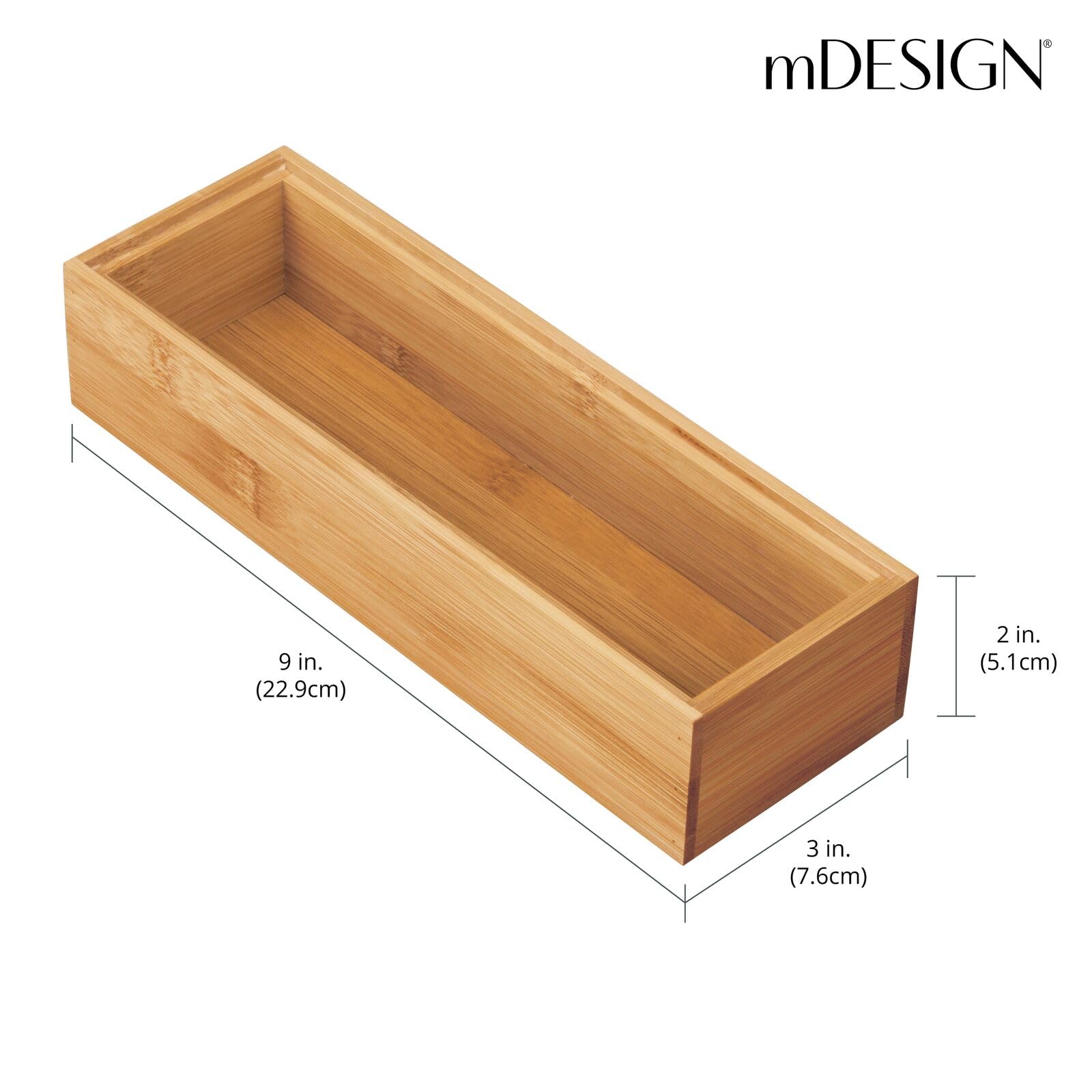 mDesign Wooden Bamboo Kitchen Drawer Organizer Box Tray, Stackable Utensil/Flatware Storage for Drawers, Cabinet - Holder Container for Silverware and Appliances, Echo Collection, 6 Pack, Natural Wood