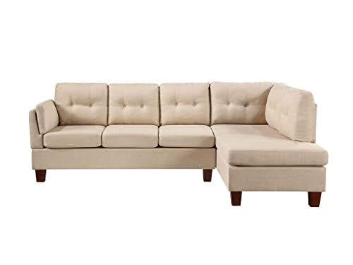 Provins Khaki Linen Modern Sectional Sofa with Right Facing Chaise