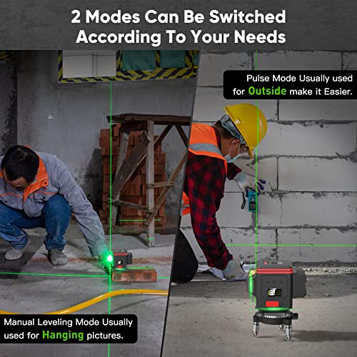 seesii 12 lines Laser Level Self Leveling 3x360° 3D 150FT Green Cross Line Laser Level with pulse mode for Construction/DIY Picture Hanging Remote Controller Rechargeable battery Magnetic Stand