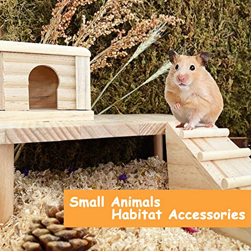 SINFUN Hamster Wooden Play Stand Platform Small Animals Stand Platform Natural Wood Table Pet House Hideouts Hut Waterproof Surface Pet Cage Accessories for Birds Gerbil Chinchilla Squirrel Guinea Pig