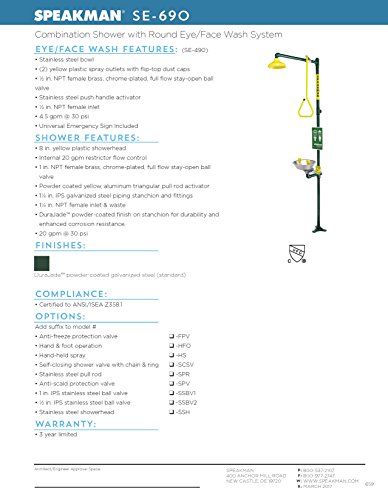 Speakman SE-690 Combination Shower with Round Eye/Face Wash Station, DuraJade Powder-Coat