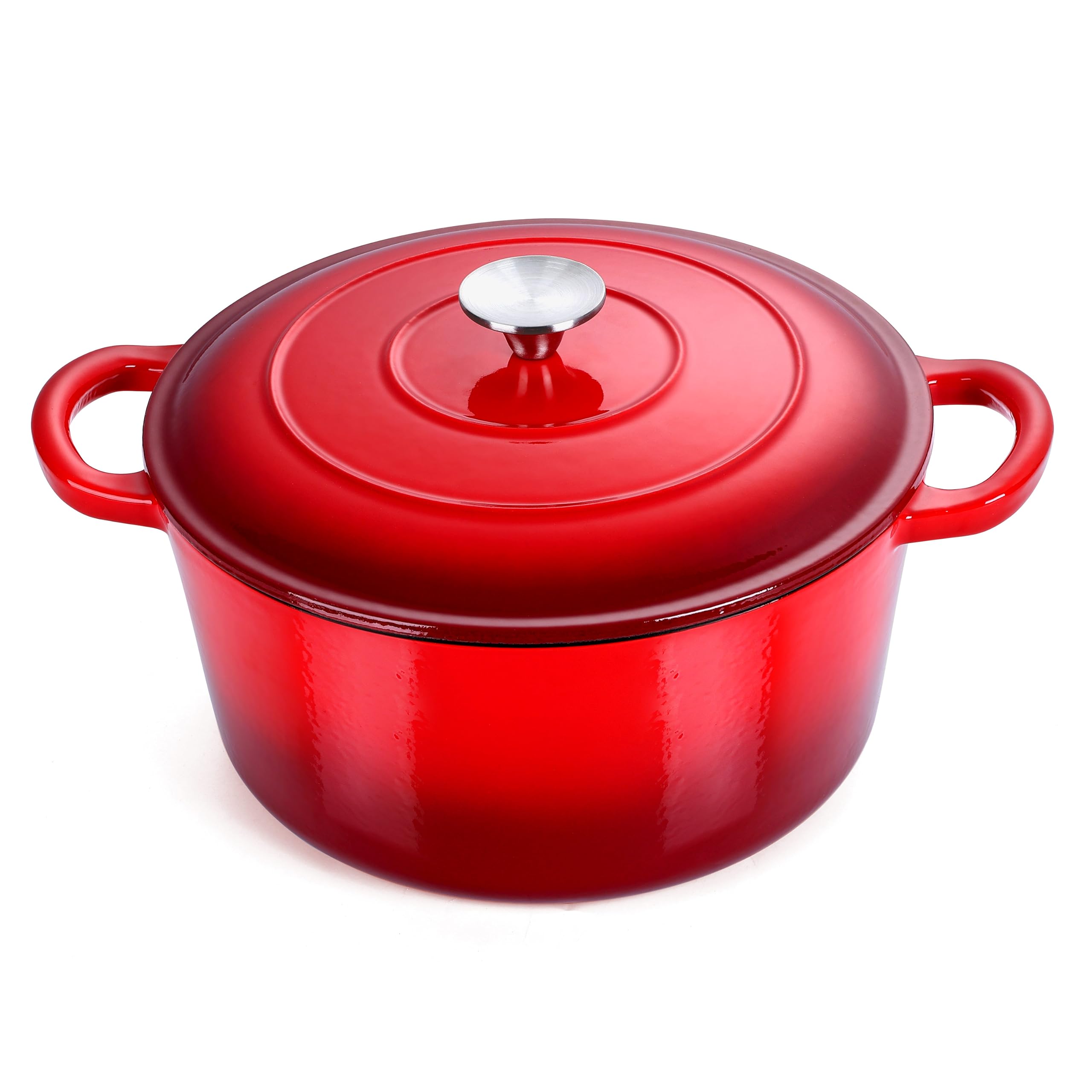 Herogo 6 Quart Enameled Cast Iron Dutch Oven with Lid, Round Dutch Oven Pot with Dual Handles for Bread Baking Stewing Roasting Red