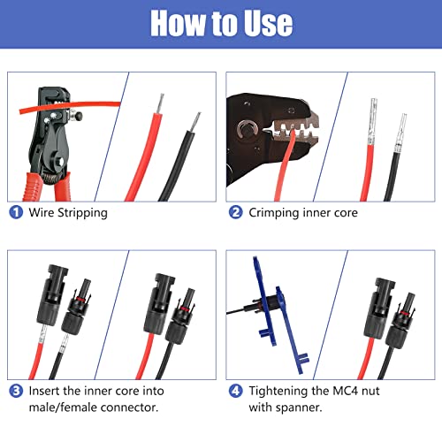 PRECIHW 12 Pairs Solar Panel Cable Connectors, Multi-Contact 4 Solar Connectors, IP67 1000V 30A Waterproof Male/Female Solar Panel Cable Connectors for 2.5/4/6mm² with 2 Pack Wrenches