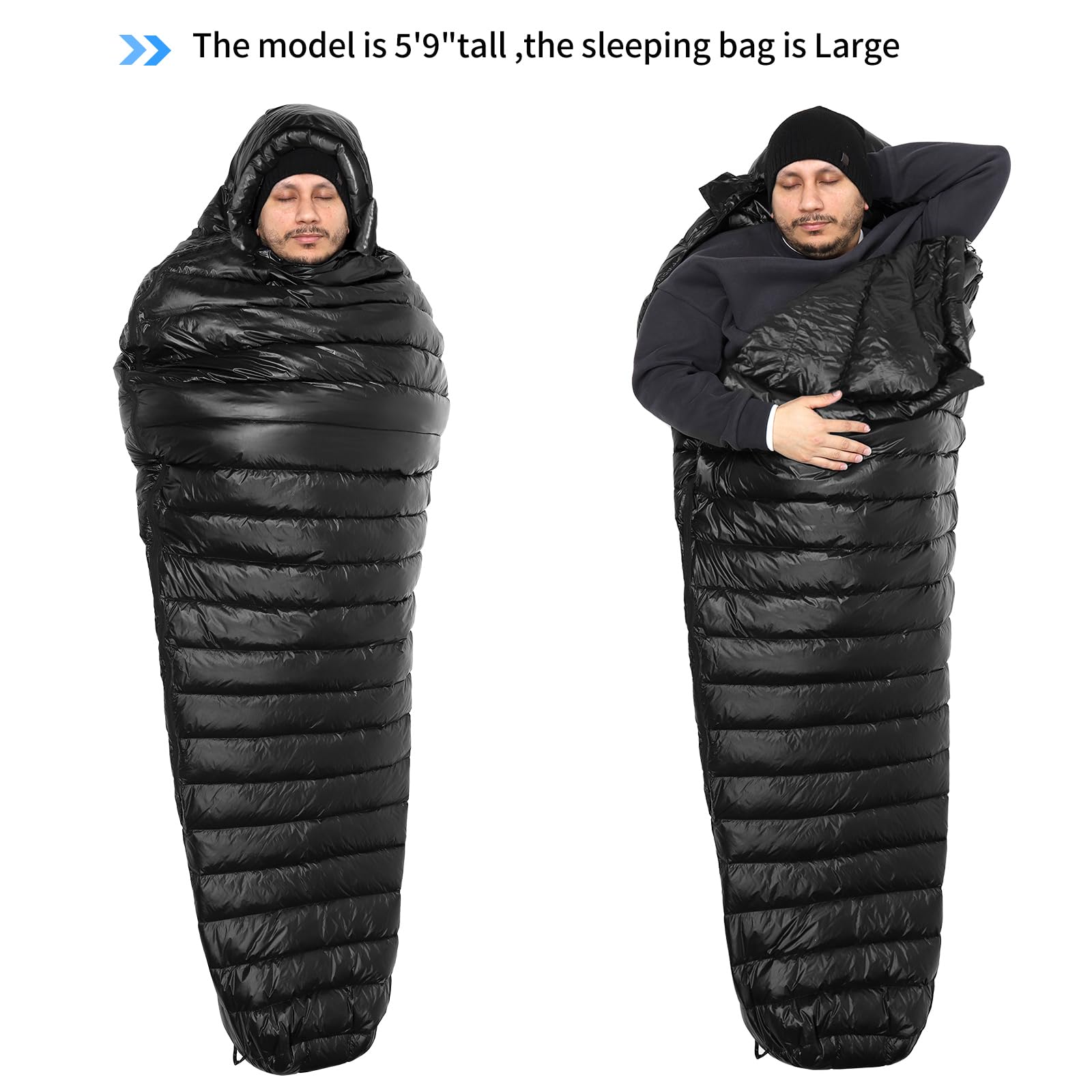 NewDoar Urltra-Light Camping Sleeping Bag 800FP White Goose Down Spring Summer Outdoor Autumn Mummy Sleeping Bag for Hiking Tent (Goose Down Black Blue)