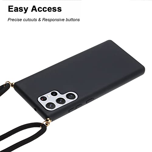Shinyzone Crossbody Phone Case Compatible with Samsung Galaxy S22 Ultra 5G,Soft Slim Silicone TPU Case with Shoulder Strap Adjustable Necklace Lanyard Cord Protective Cover,Black