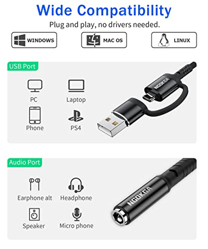 USB to 3.5mm Jack Audio Adapter USB C to 3.5mm Female AUX Adapter USB A Sound Card TRRS 4 Pole for Headphone Speaker PS4 PS5 PC Compatible with Pixel 5 4 3 XL Samsung Galaxy S21 S20 FE and More