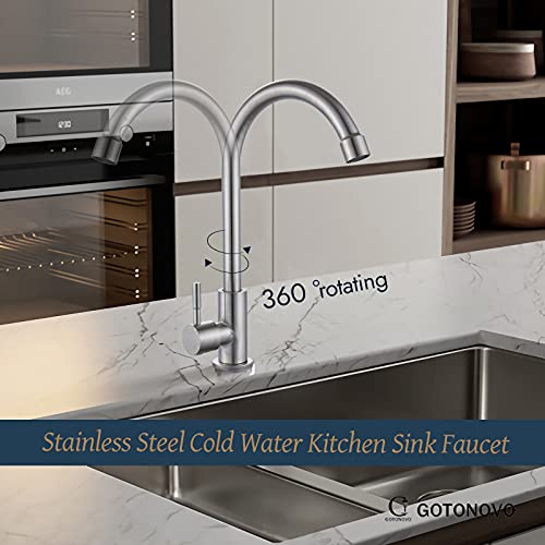 Stainless Steel Cold Water Kitchen Sink Faucet Brushed Nickel Bathroom Single Handle Bar Faucet Faucet Single Temperature Water Only Silver Rotatable