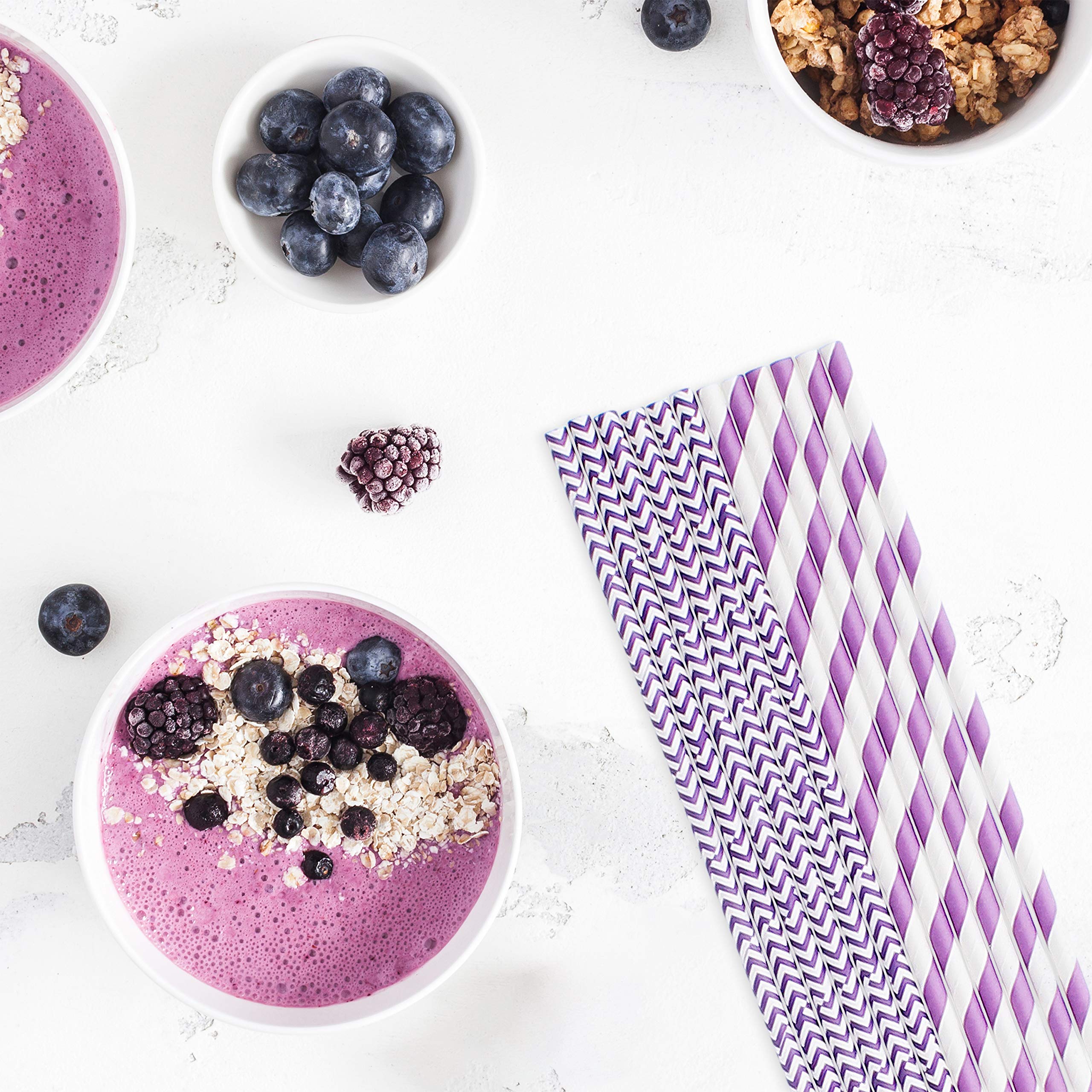 Party On Tap Purple Straws - 50 Pack Of Biodegradable Striped Paper Straws For Parties, Cake Pop Sticks, And More