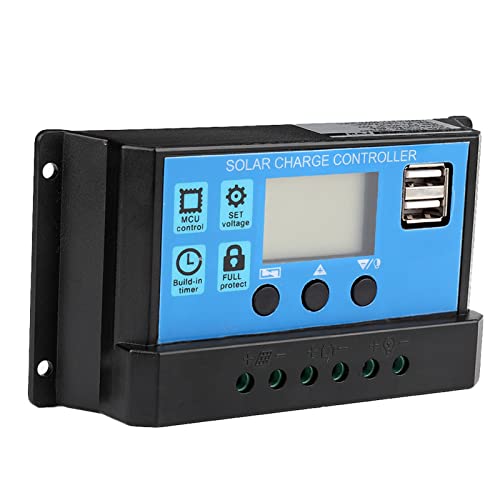 Solar Charge Controller 60A/50A/40A/30A/20A/10A 12V 24V Auto Solar Charge Controller PWM Controller Multi-Function Adjustable LCD Display Controller with Dual USB Port(30A)
