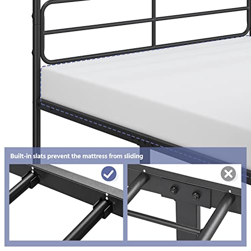 Topeakmart Full Bed Frames Metal Platform Bed with Modern Geometric Patterned Headboard, Easy Assemble, 13 Inch Underbed Storage, No Box Spring Needed, Black