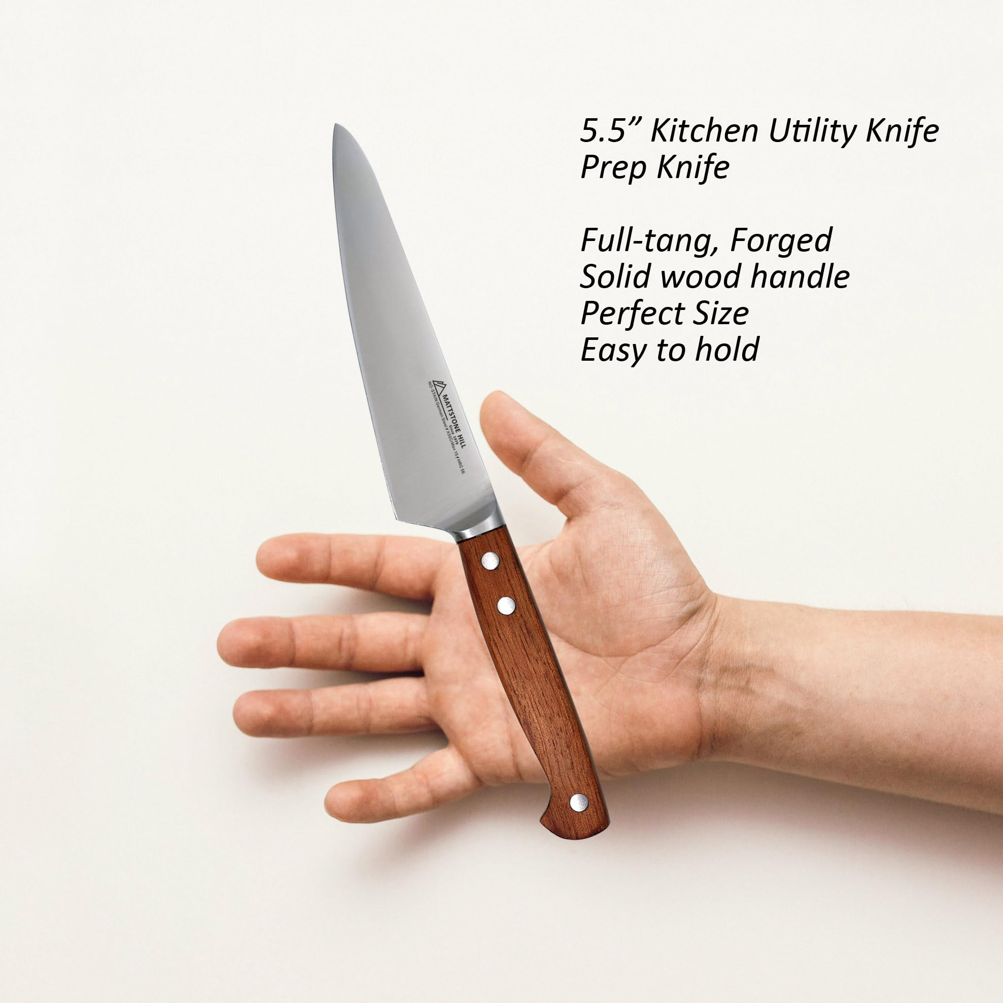 Utility Knife 5.5 Inch - MATTSTONE HILL Small Kitchen Knife, Compact Chef Knife, Petty Knife, German Steel, Wood Handle