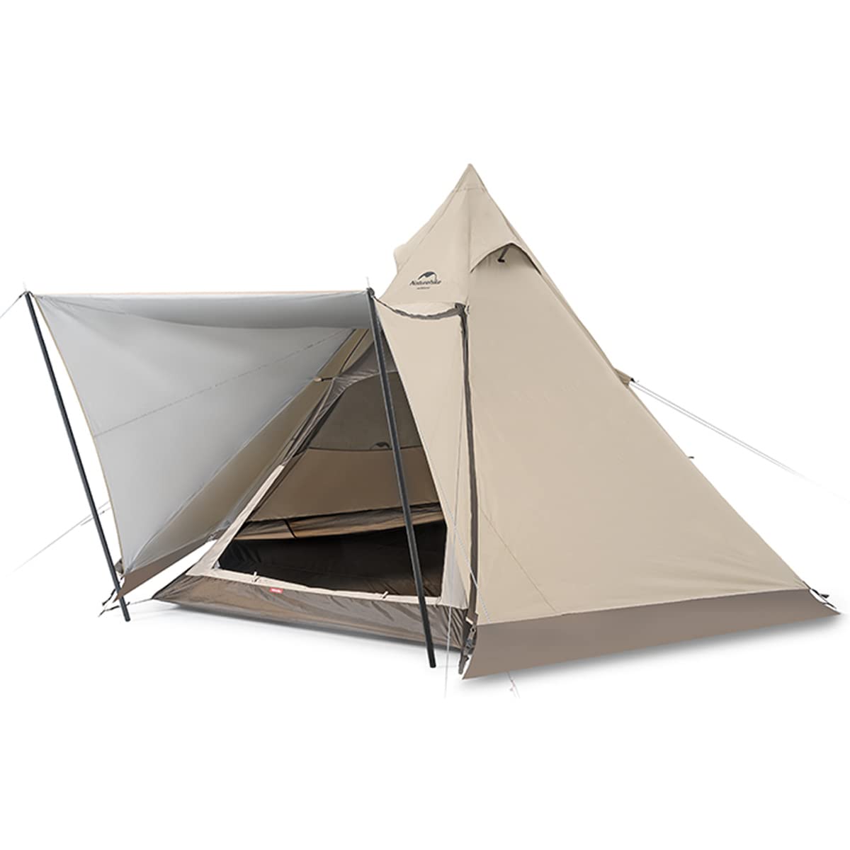 Naturehike Ranch Hexagonal Teepee Tent, Easy Setup Waterproof 3-4 Person Camping Tent, 4 Season Tent for Family Camping, Hiking,Picnic