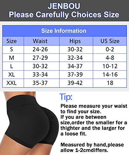 Jenbou Workout Shorts Womens High Waisted Scrunch Butt Lifting Booty Shorts Gym Tummy Control Spandex Yoga Pants Black