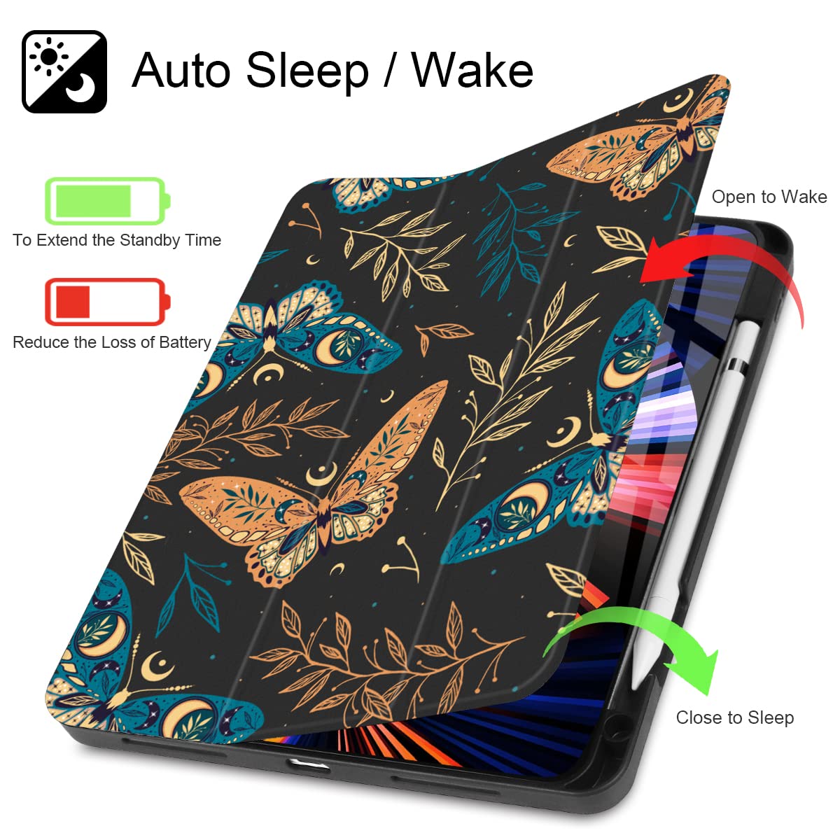 SUROCASE for iPad Pro 11 Inch Case 2022/2021/ 2020/2018, Slim Stand Hard Back Shell Smart Cover for iPad Pro 11 Inch 4th Generation 2022 / 3rd Gen 2021/ 2nd Gen 2020 / 1st Gen 2018, Butterfly