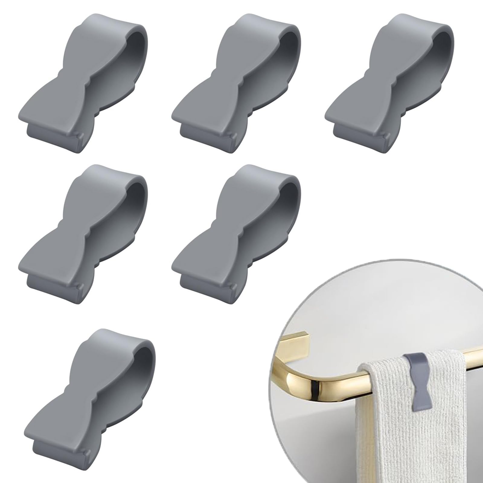 Towel Clips for Kitchen (6Pcs), Keeps Towel from Falling, for Kitchen,Oven Handle, Dishwasher Handle, Bathroom Towel Rack,Quilt Holder Anti-Clamping Fixing Non-Slip Clip (Grey)