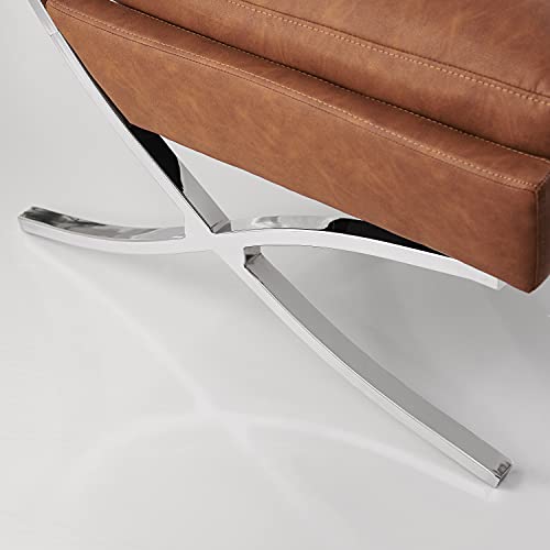 Volans Mid Century Modern Faux Leather Upholstered Armless Desk Chair with Chrome Plated Metal Base, Cognac