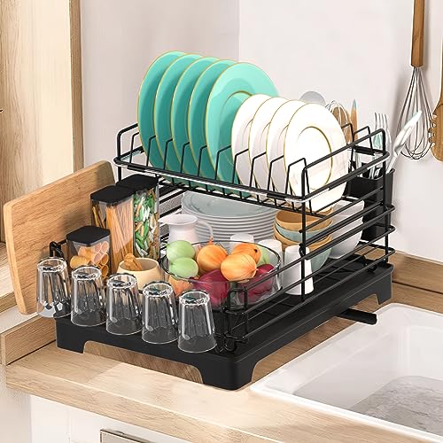 Zhithink Dish Drying Rack, Multifunctional Dish Rack, Kitchen Dish Drying Rack Dish Racks for Kitchen Counter Drying Rack for Kitchen Sink Drying Rack Kitchen, 2-Tier Pull Out Dish Drying Rack
