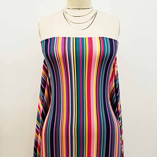 Texco Inc Rayon Jersey Knit 4 Way Stretch/Variegated Stripes Pattern/Print/Maternity, Apparel, DIY Fabric, Navy Pink 2 Yards