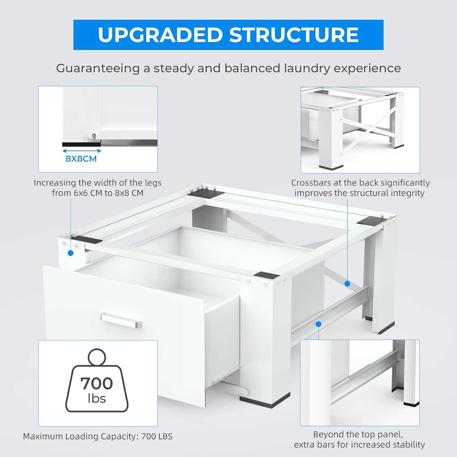 YAFF 2-Pack laundry pedestal for washer and dryer with Drawer,28" Washer Dryer Pedestals, Steel Washing Machine Stand Raiser, 14.3 Inches Height Elevation White