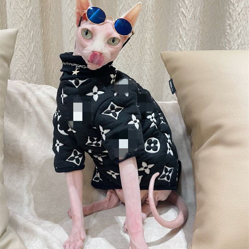 Sphynx Cat Clothes Breathable Pure Cotton Fashion Icon Cat Sweater Kitten Outfit with Sleeves for Sphynx Cornish Rex, Devon Rex, Peterbald (S, Black)