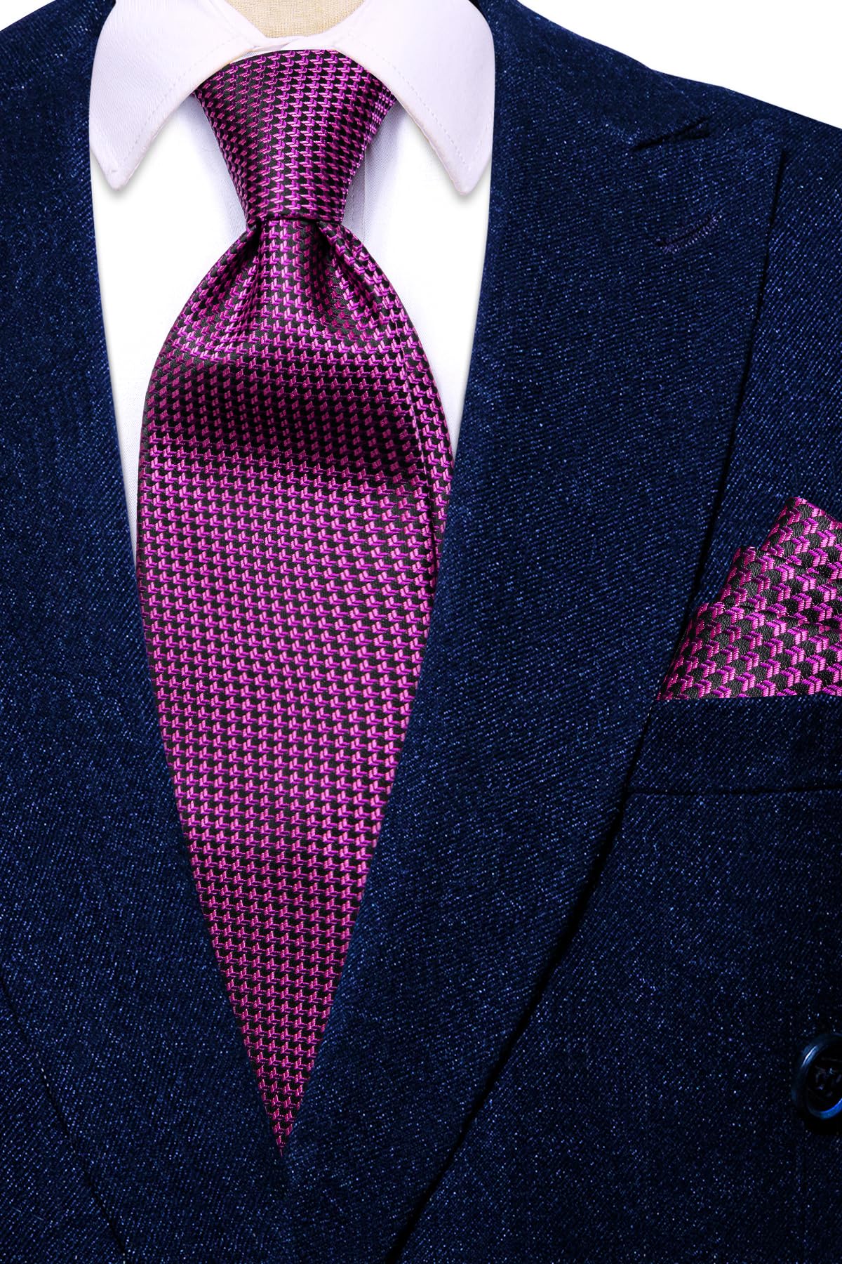 Hi-Tie Mens Purple and Black Ties Set Extra Long Silk Formal Necktie Woven Pocket Suqare Cufflinks Set 63inches for Wedding Business