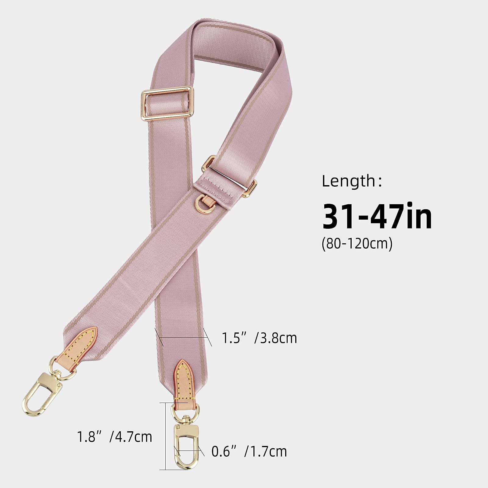 LIZHYY Multi Pochette Accessories Strap for LV Crossbody Shoulder Multi Purpose Strap Canvas Stripes (pink), 31-47in