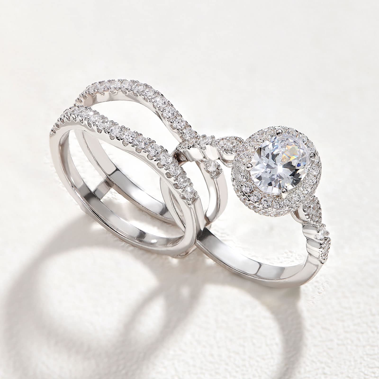 Newshe Jewellery Oval Wedding Set Engagement Rings for Women AAAAA Cubic Zirconia 925 Sterling Silver Ring Enhancer Bridal Set Size 8