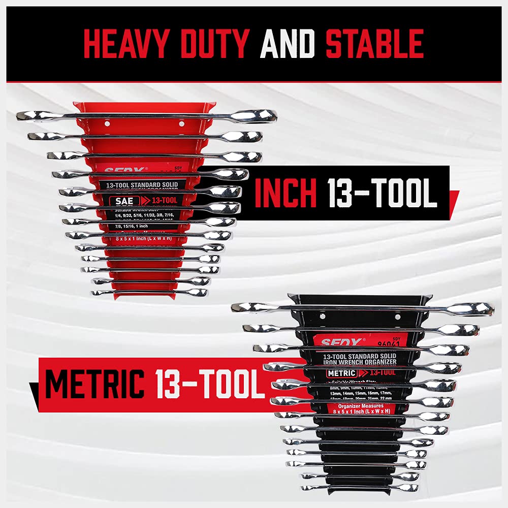 Premium 26-Wrench Organizer Set, Wrench Holder Set, Wall Mounted Wrench Storage Trays, Wrench Organizer for Tool Box Drawer Chest, Wrench Rack, Pegboard Wrench Organizer Holder Trays