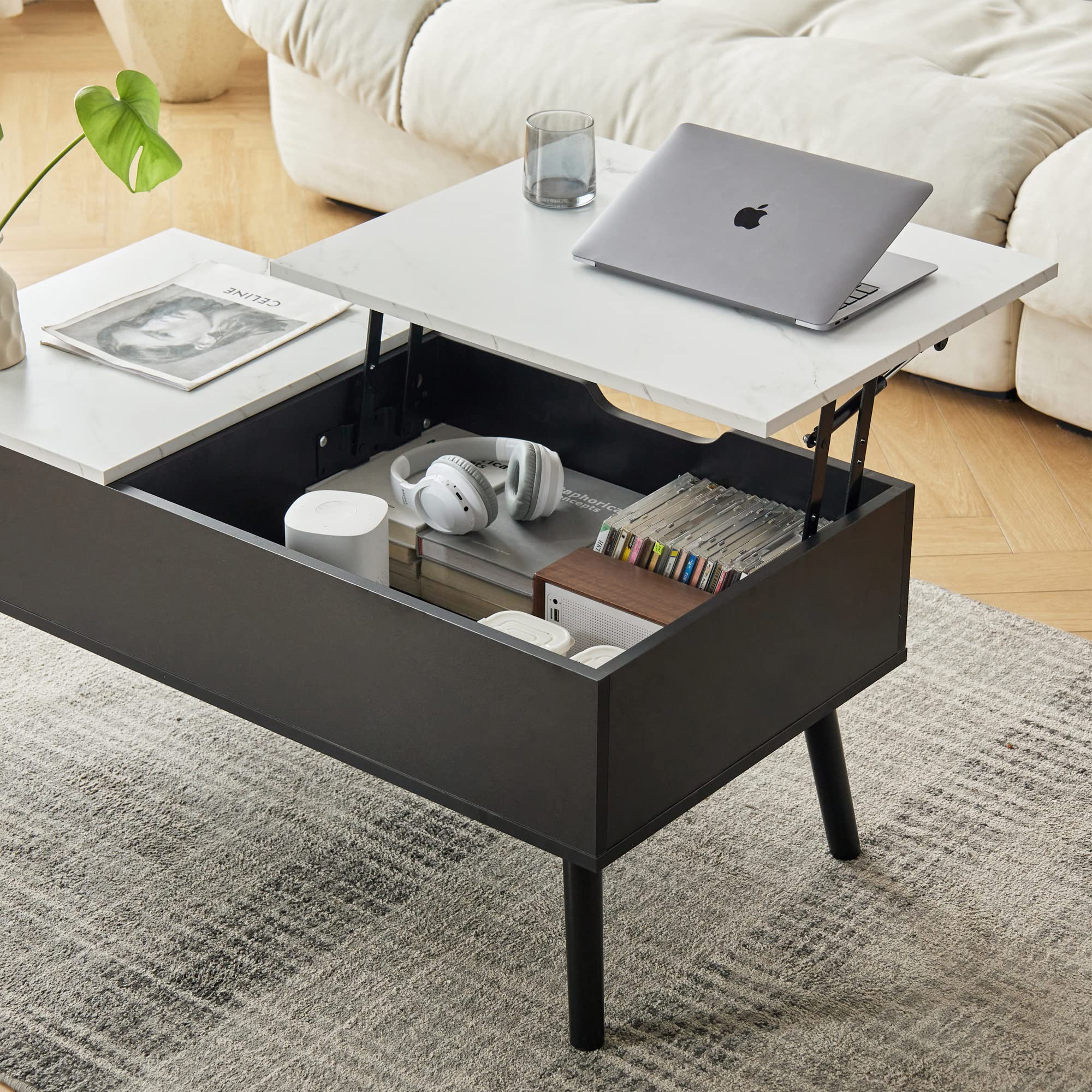 JanflyHome Lift Top Coffee Table, Coffee Table with Hidden Sliding Storage Drawer, Modern Coffee Desk for Living Room, 39.5 * 19.8 * 17.1 inch, White…