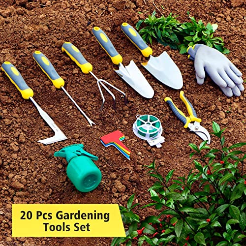 Premium Garden Tools Set,20Pcs Stainless Steel Gardening Tools Set with Storage Bag,Heavy Duty Outdoor Gardening Hand Tools Kit with Tote,Ideal Gardening Gifts for Men&Women