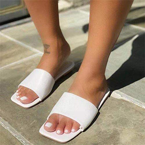 Sdeycui Women's Casual Flip Flops Flat-Bottomed Comfortable Square Sandals and Slippers(Transparent, 6)