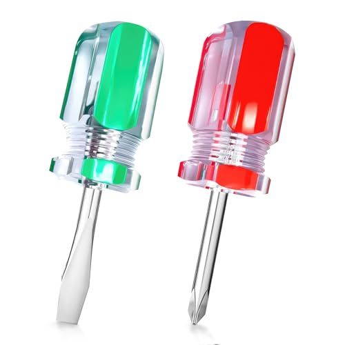 Small Flathead Screwdriver Slotted Phillips Screwdriver - Stubby Screwdriver Set Magnetic Tip Flat Phillips Short Screwdriver for Small Screws - Mini Screwdriver Set Small Size Pocket Screw Driver Set
