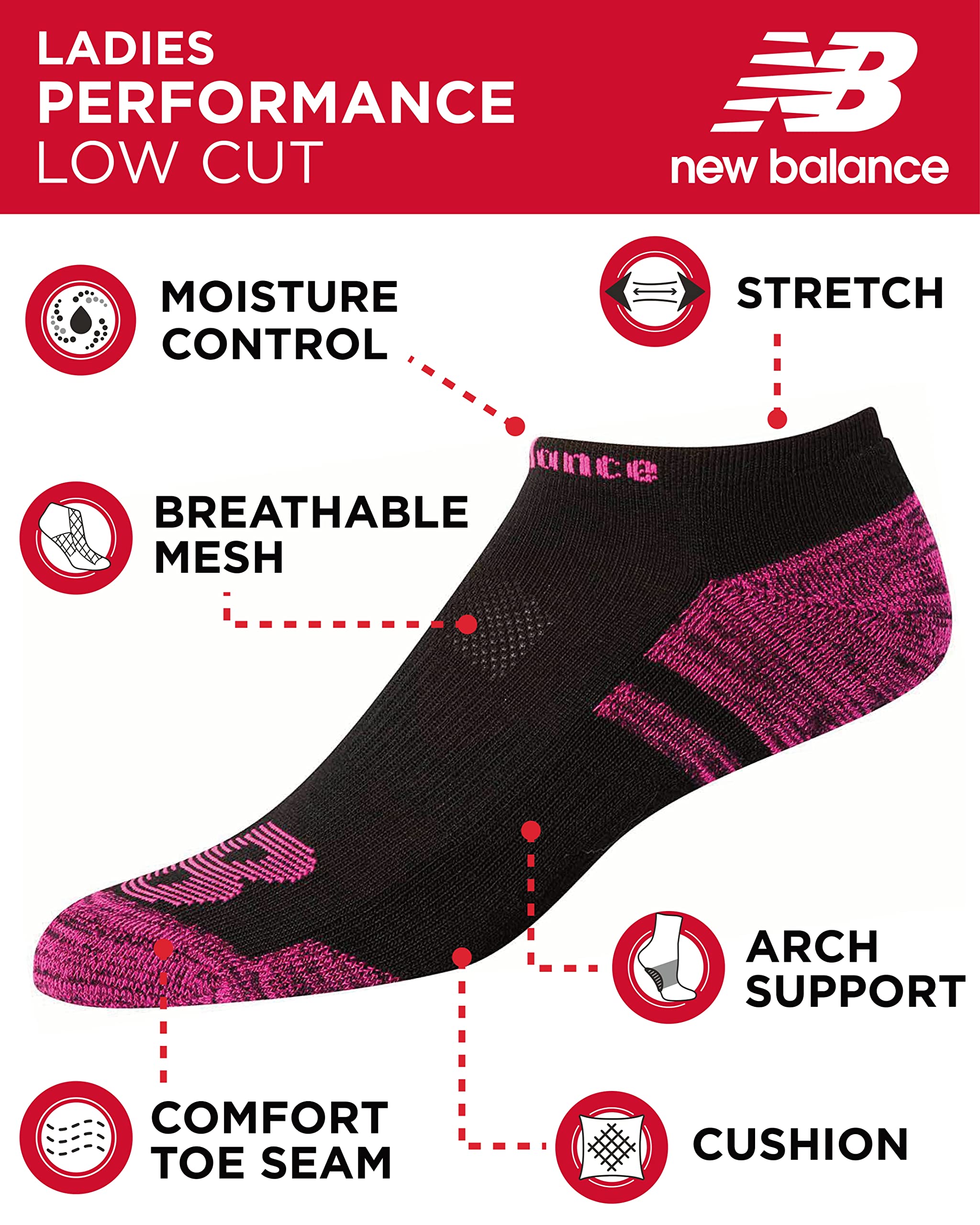 New Balance Women’s Athletic Socks – Lightweight Low Cut Ankle Socks (10, 20 Pack), Size 4-10, Black Logo (20 Pack)