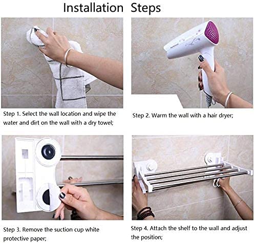 Towel Racks,Towel Rails, Towel Rack Traceless Adhesive Bathroom Shelf Kitchen Towel Bar Rail Stainless Steel Towel Holder Wall Mounted Towel Rack with Hooks