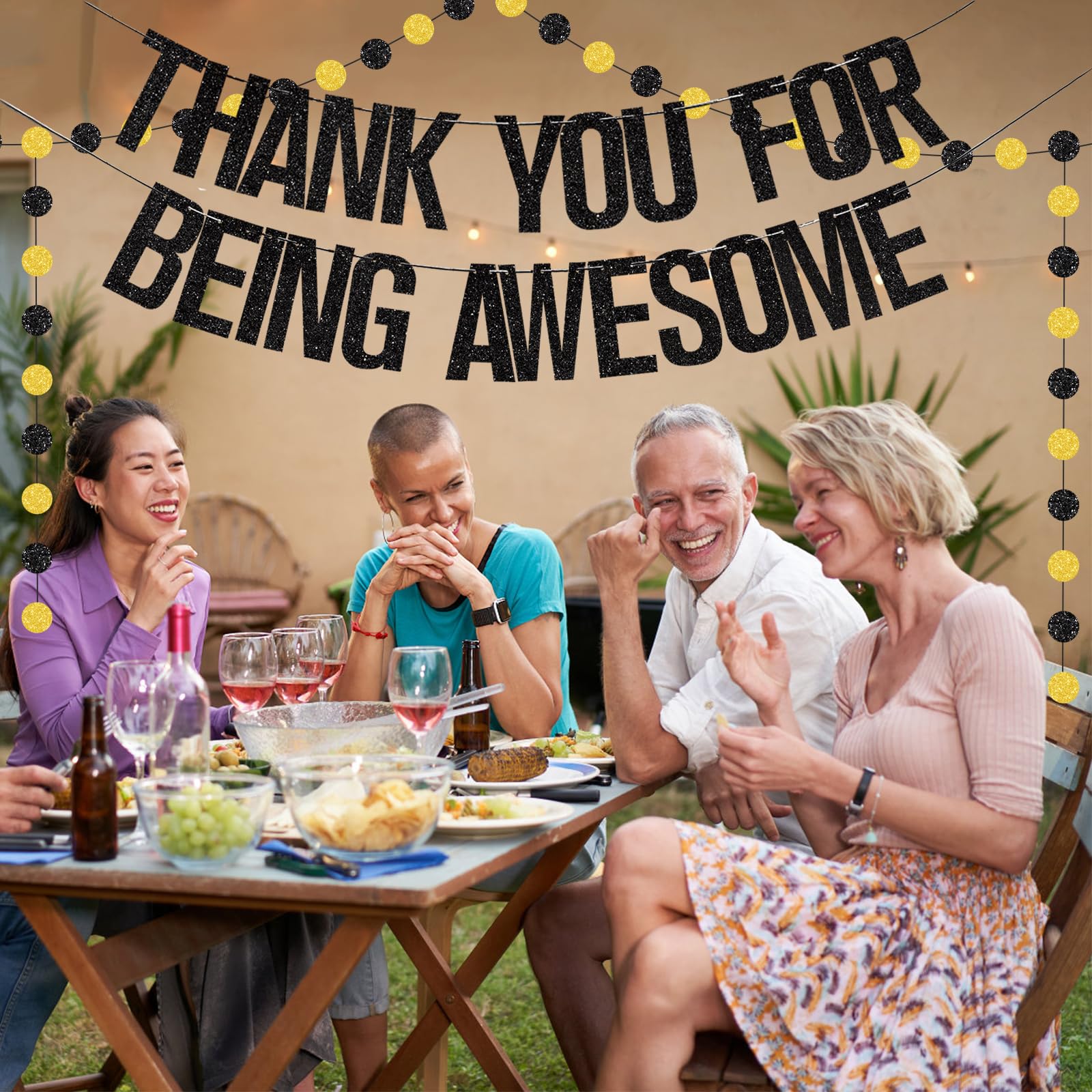 Thank You for Being Awesome Banner, Black Glitter Banner Party Decorations with 2pcs 6.6FT Hanging Circle Dot Garland Streamer for Graduation Retirement Farewell Going Away Office Work Goodbye Party