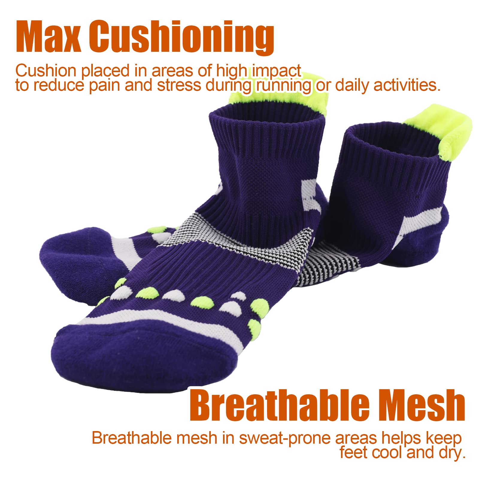 Kodal Copper Ion Infused Cushioned Ankle Tab Socks Running Compression Arch Support Athletic Low Cut Socks (Gray/Orange-5 Pairs) Small-Medium