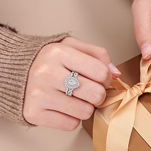 Newshe Wedding Rings for Women Engagement Ring Set 925 Sterling Silver 1.3ct Pear White Cz Size 5-10 (Pear Shape, 11)