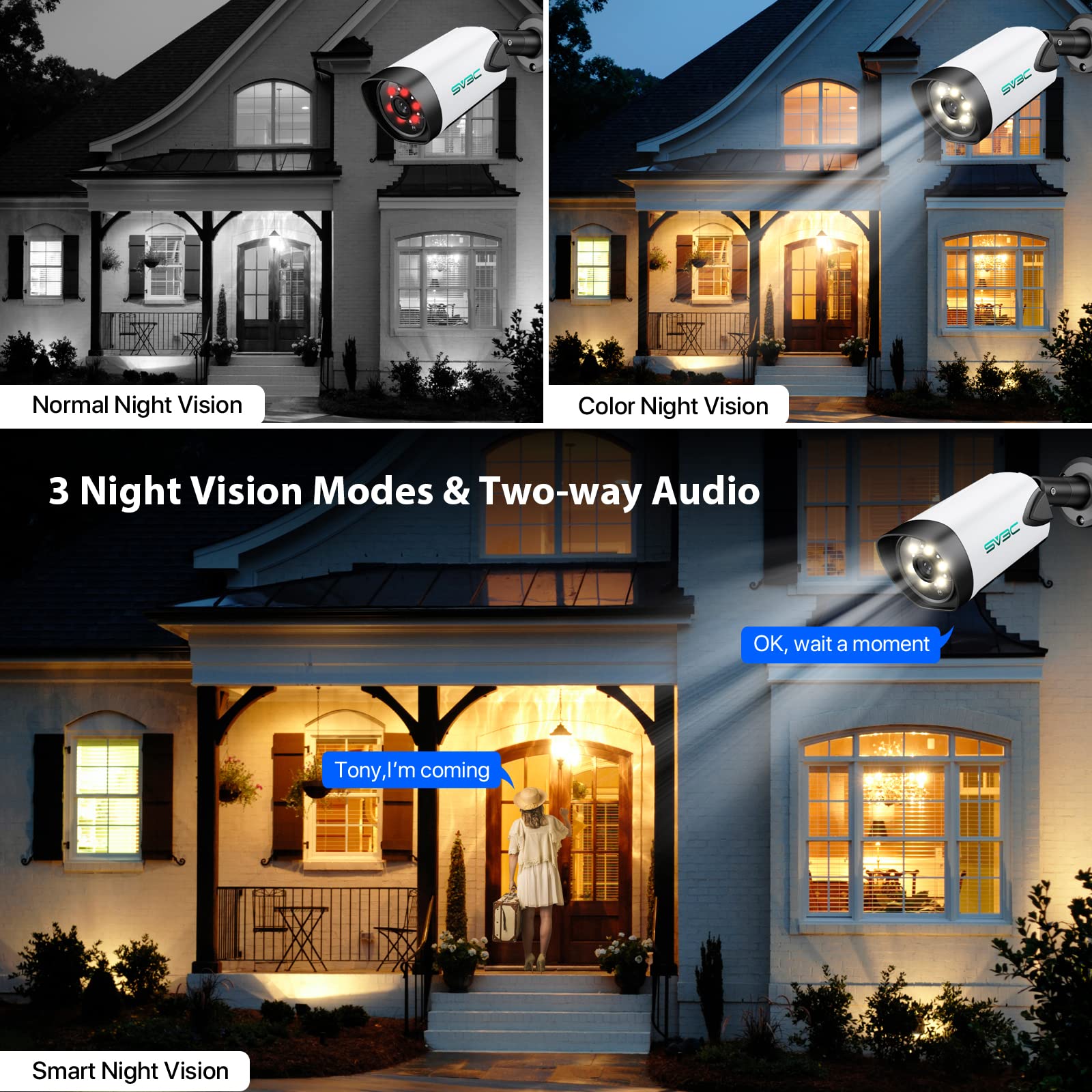 SV3C PTZ Security Camera Outdoor, Smart Motion Detection, IP66 Waterprood, Max Support 128gb SD Card, Color Night Vision, Two Way Audio