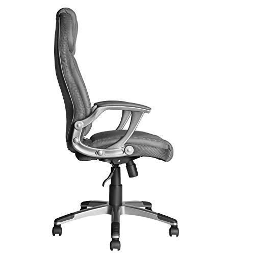 JJS High Back Swivel Executive Office Chair, Ergonomic Adjustable Home Computer Padded Leather Desk Chair with Wheels and arms Rest Back Lumbar Support, Gray