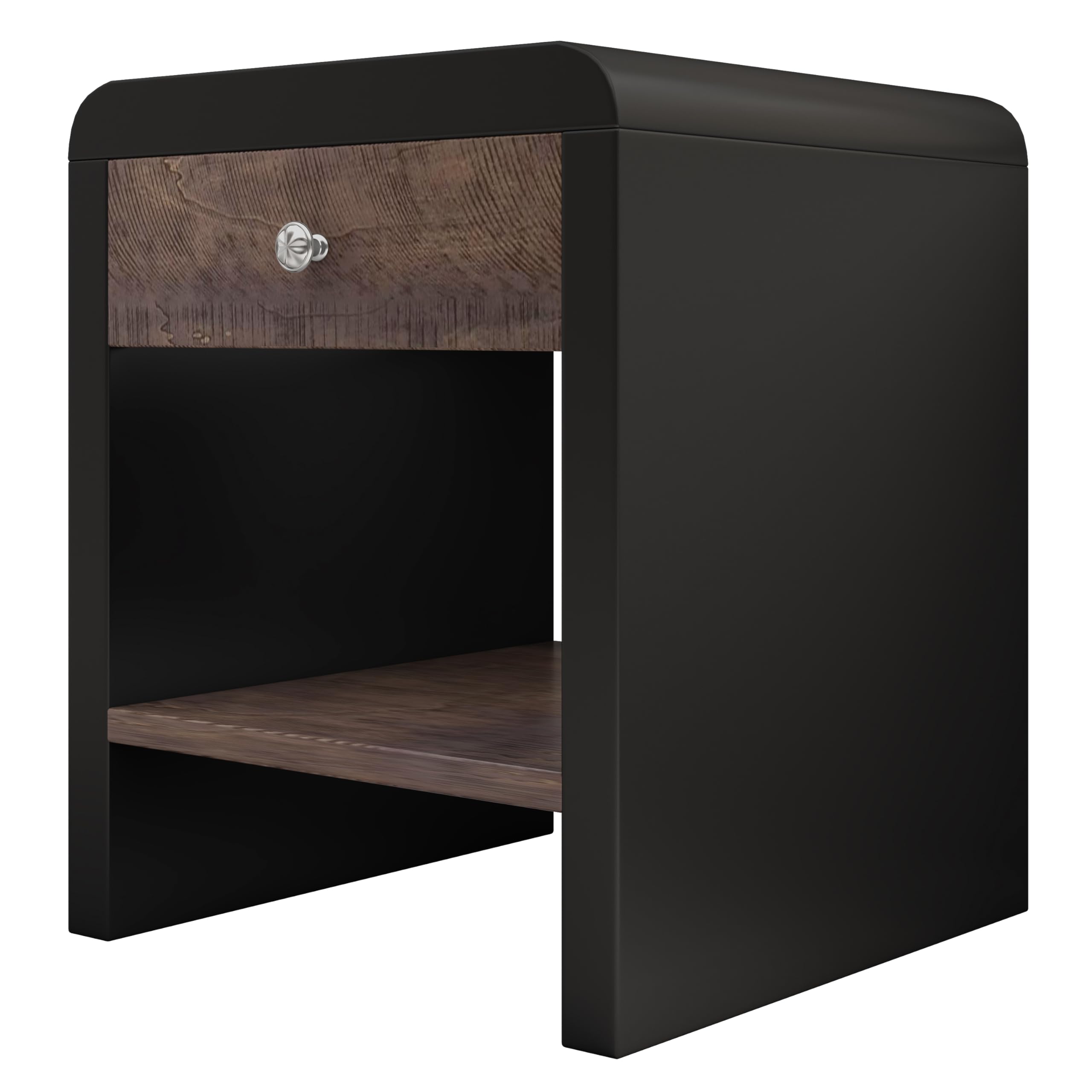 HESIEU Mid-Century Modern Nightstand with Single Drawer and Open Storage Side Table Sofa Table End Table Wood Finish for Bedroom Living Room Office
