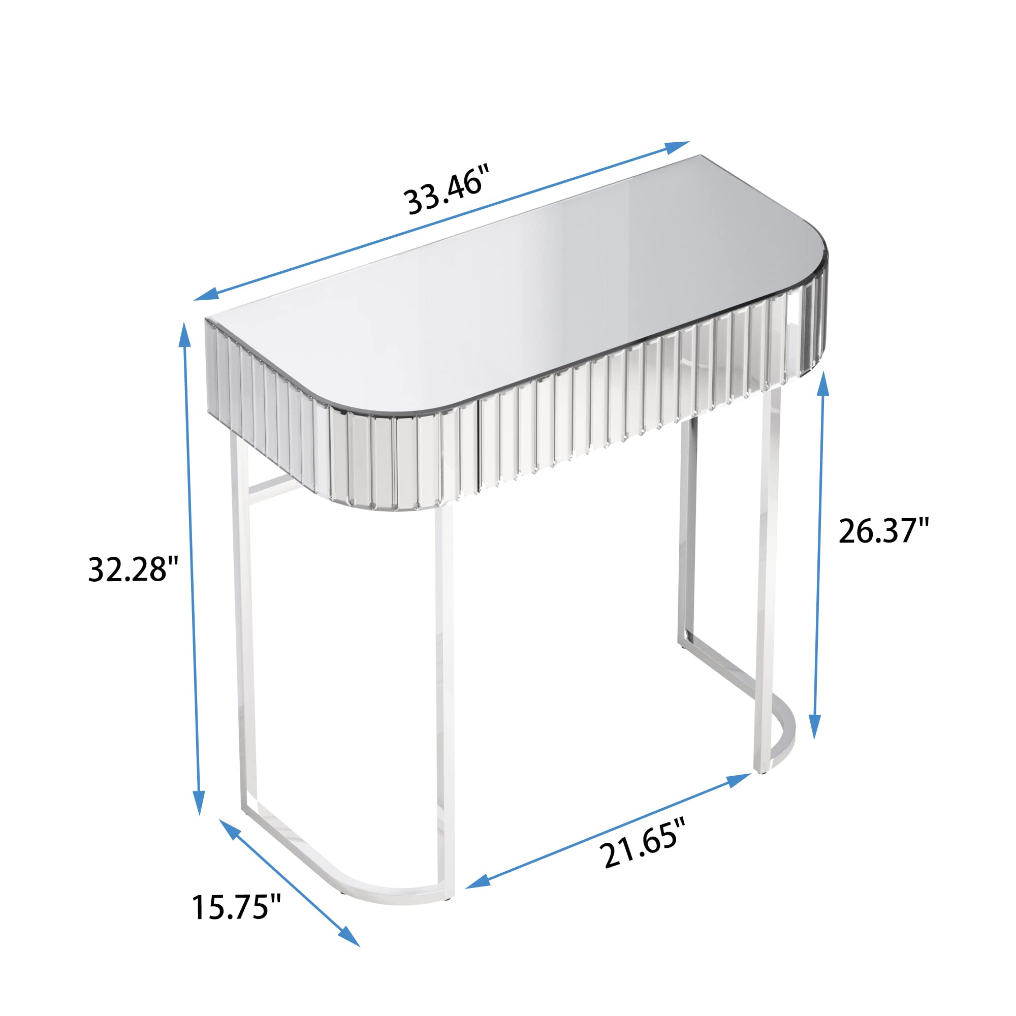 intahic Mirrored Dressing Table Makeup Vanity Table Mirrored Console Table Stainless Steel Base Frame with 1 Drawer for Women Home Office Desk bedroom furniture (A-mirrored)