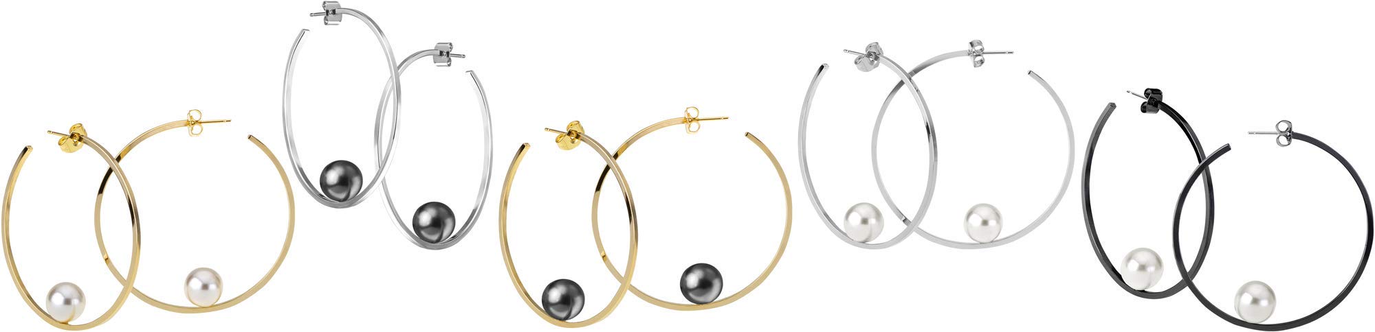 JANIS BY JANIS SAVITT Floating Pearl Hoop Earring Rhodium with White Pearl