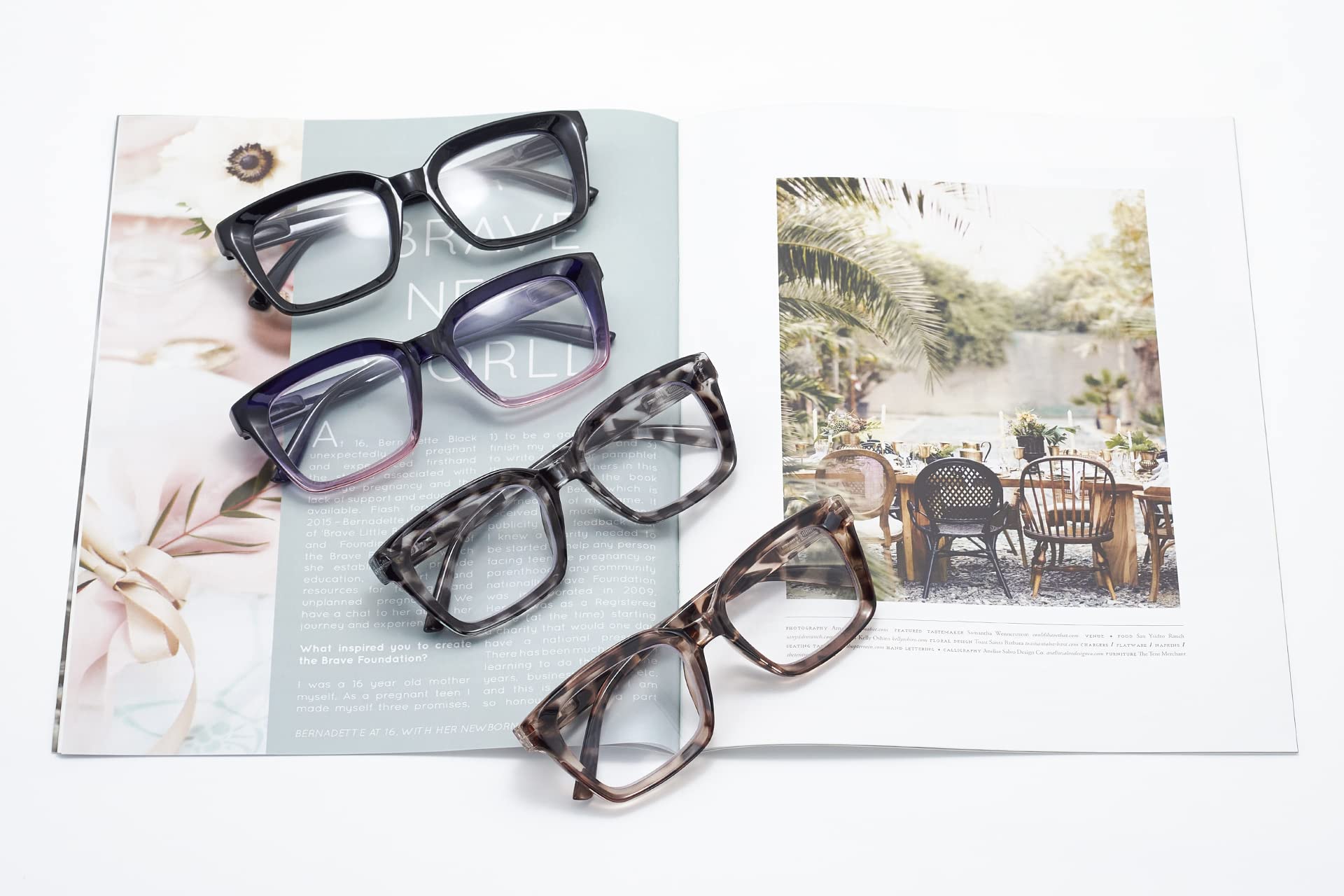 HIGHLIKE 3-Pack Oversized Blue Light Reading Glasses Women,Stylish Square Spring Hinge Readers Glasses,Black DarkBrownTortoise GrayTortoise 2.0 x